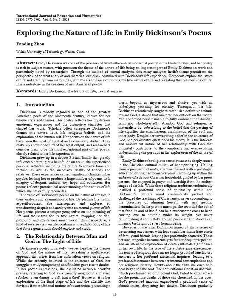 Exploring The Nature of Life in Emily Dickinsons | PDF