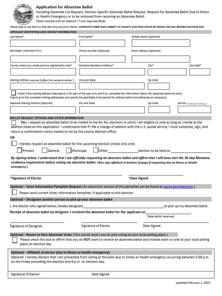 Application For Absentee Ballot | PDF