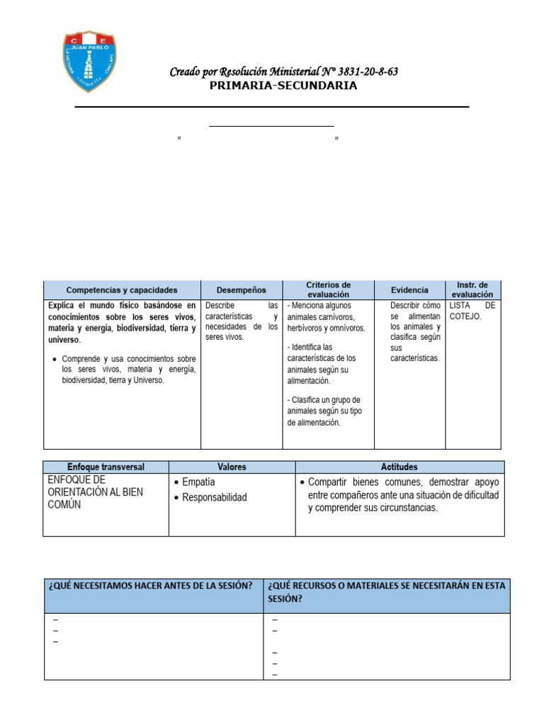 SESION - Cómo Se Alimentan Los Animales | PDF | Evaluación | Aprendizaje