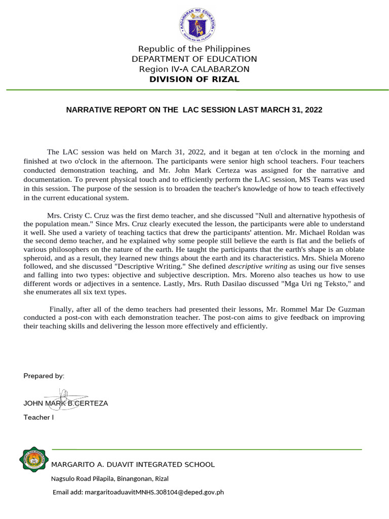 Narrative Lac Session | PDF