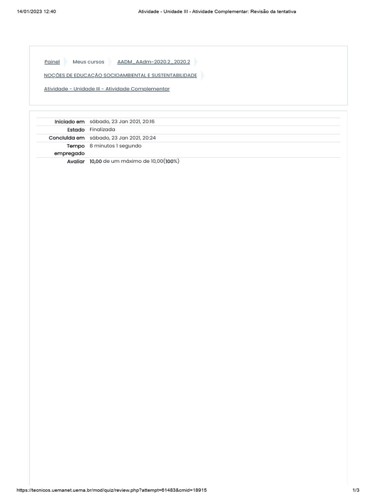 Atividade - Unidade III - Atividade Complementar - Revisão Da Tentativa | PDF