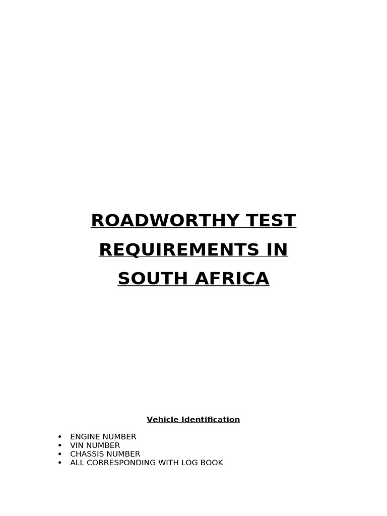 Roadworthy Test | PDF