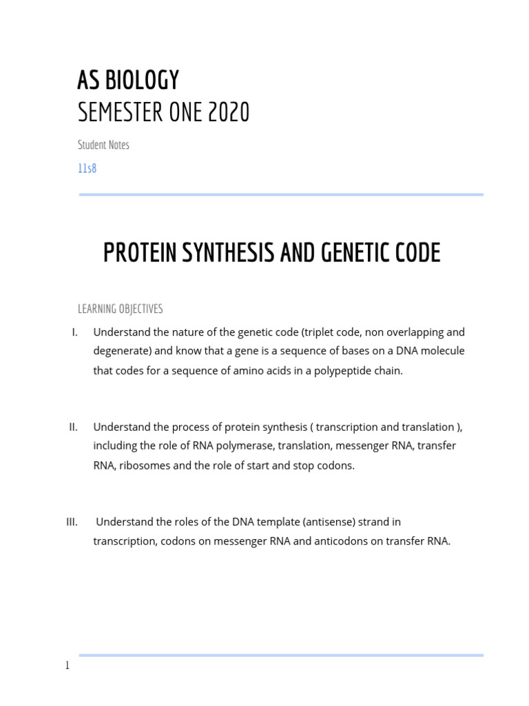 Genetic Code, Protein Synthesis, Mutation | PDF