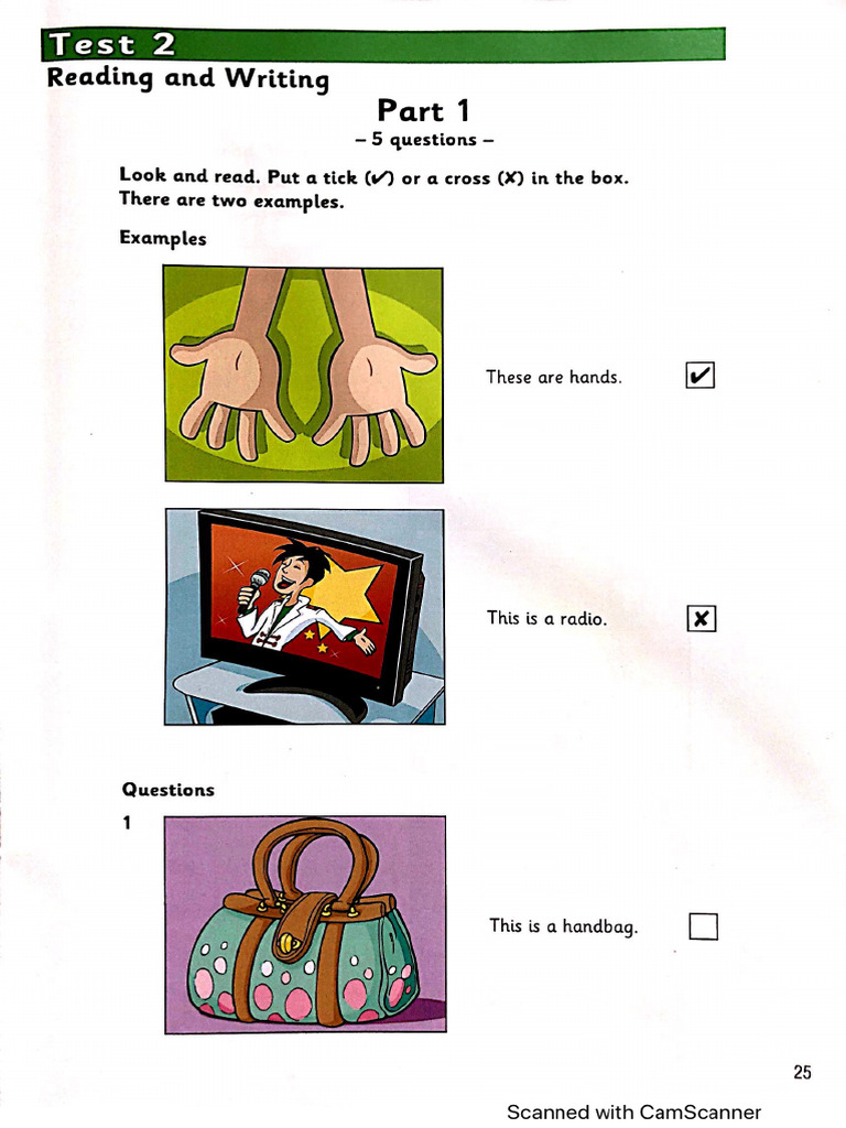 Starters 1 - Test 2 Reading Colour | PDF