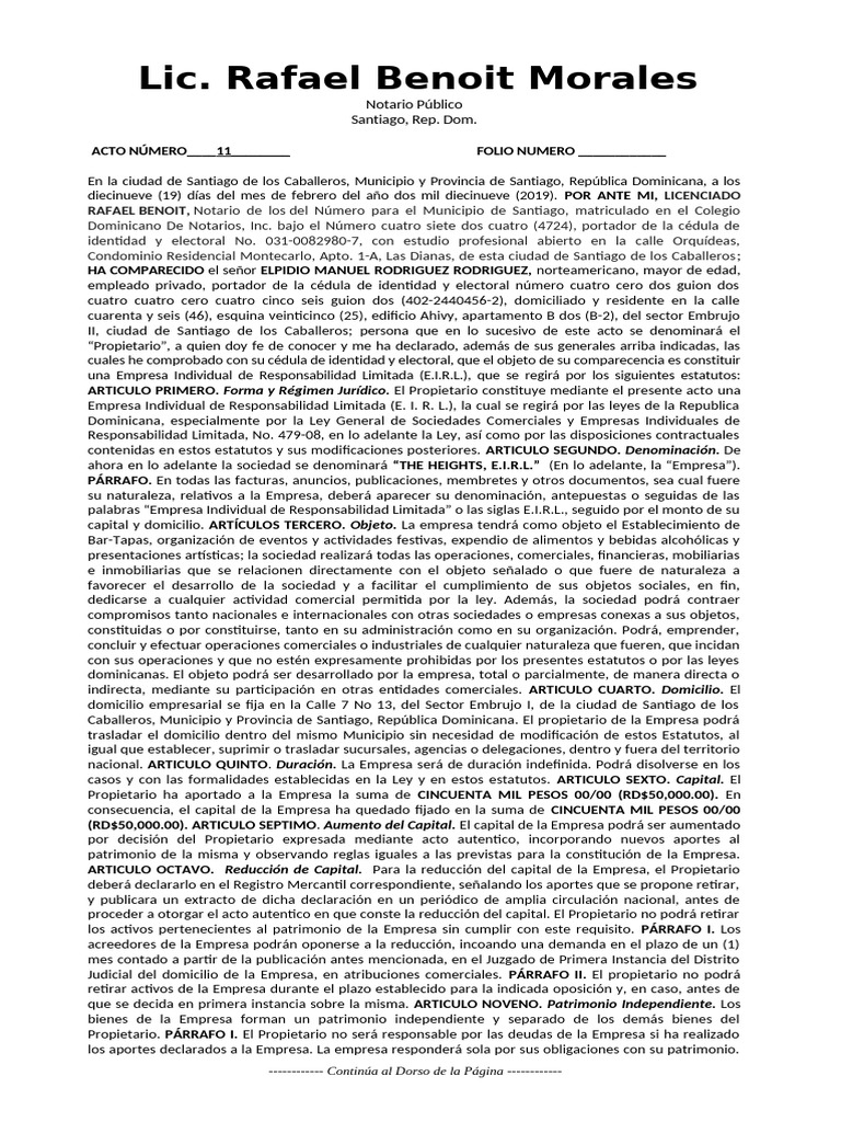 Estatutos Sociales - Eirl | PDF