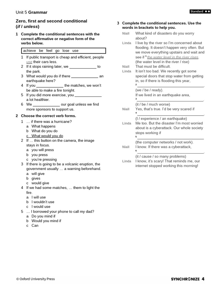 Synchronize4 TRB Worksheets Unit 5 Standard Grammar | PDF