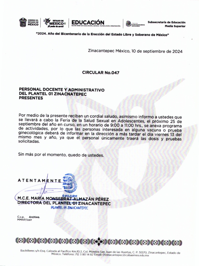 Circular 047 Feria de Salud | PDF