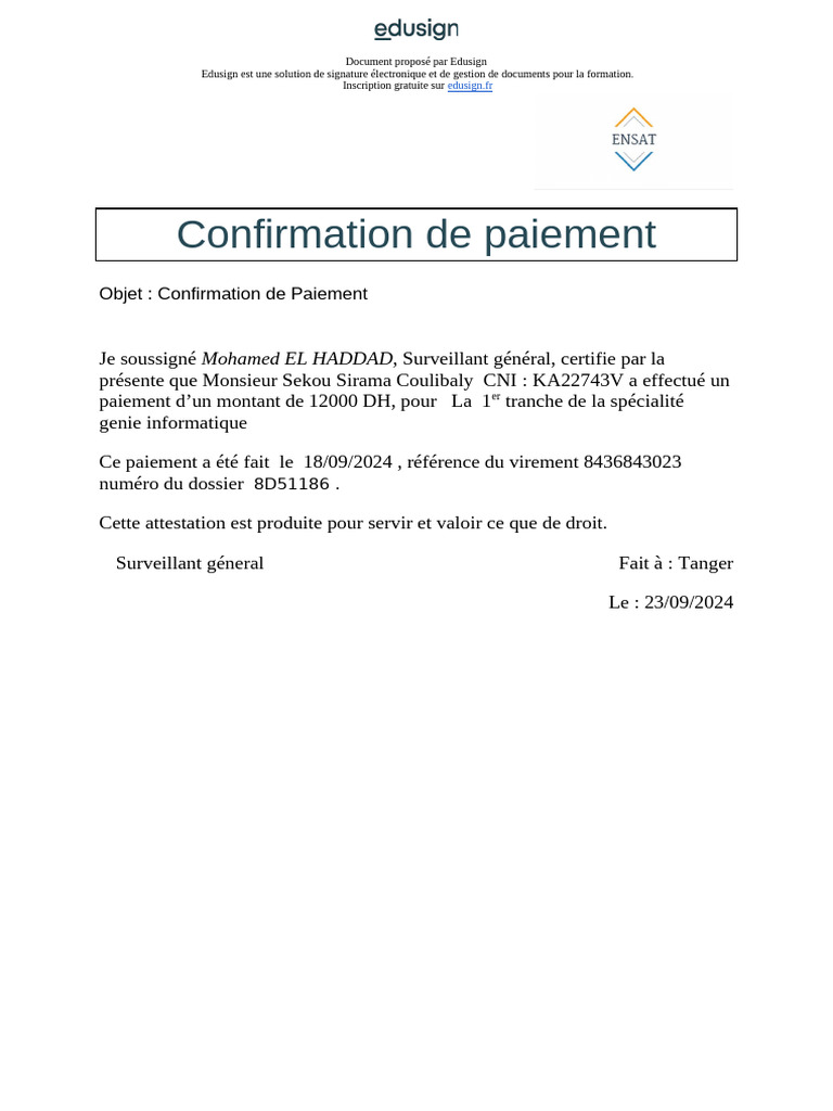 Modele Mail Confirmation de Paiement | PDF