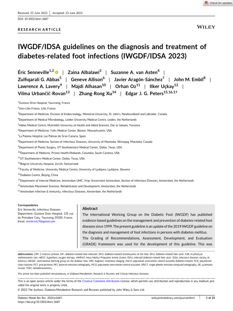 Diabetes Metabolism Res - 2023 - Senneville - IWGDF IDSA Guidelines On ...