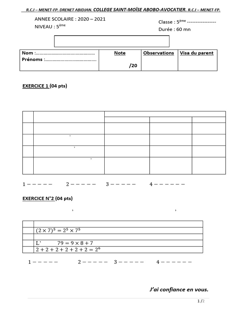 Devoir 5ème (3 Leçons) | PDF