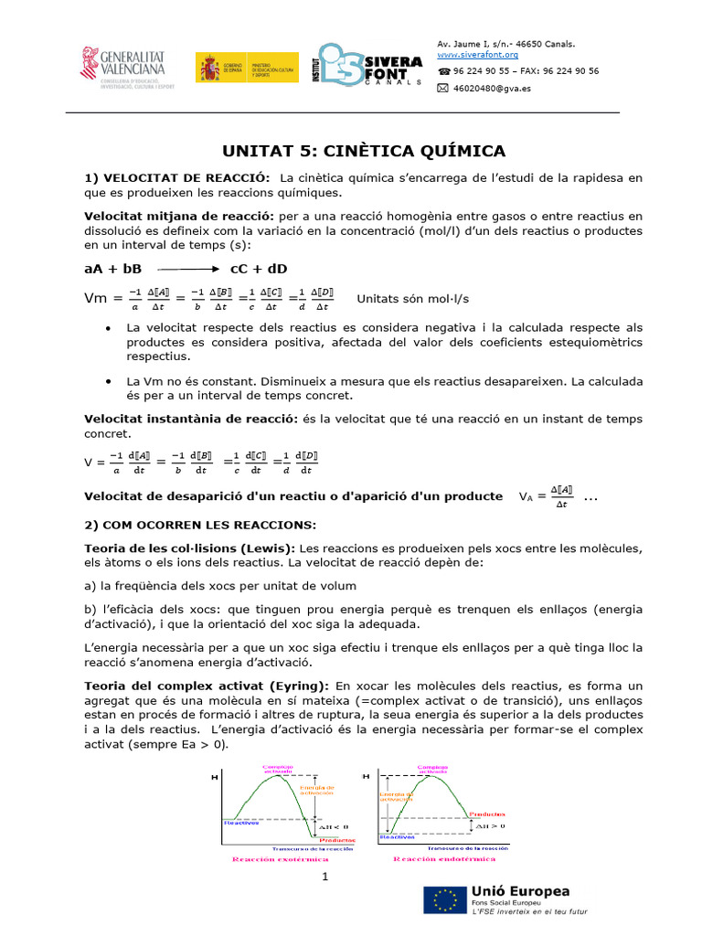 U5. Cinètica Química | PDF