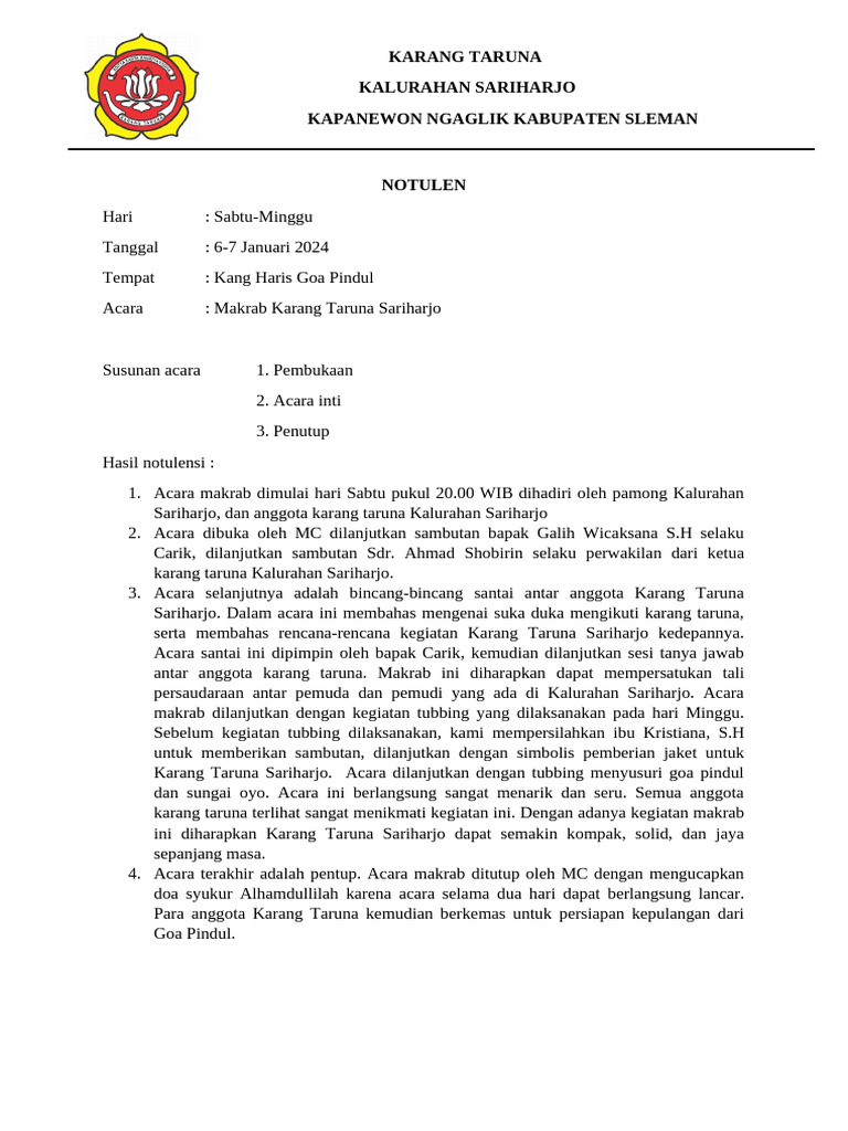 Notulensi Makrab KT 6-7 Januari | PDF