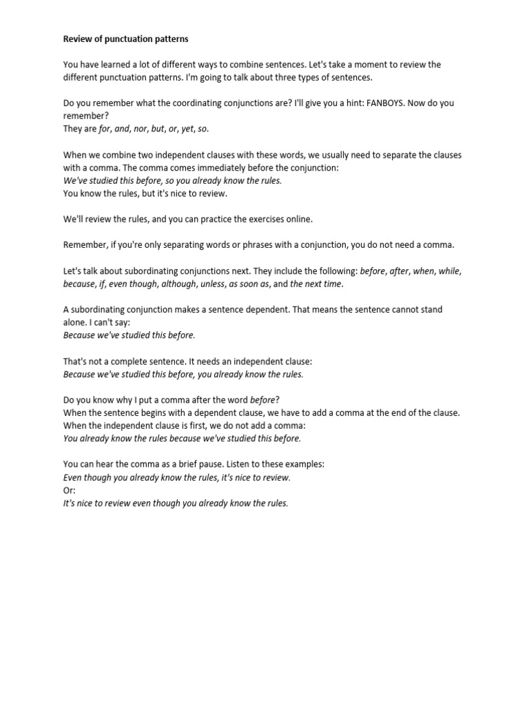 Review of Punctuation Patterns | PDF