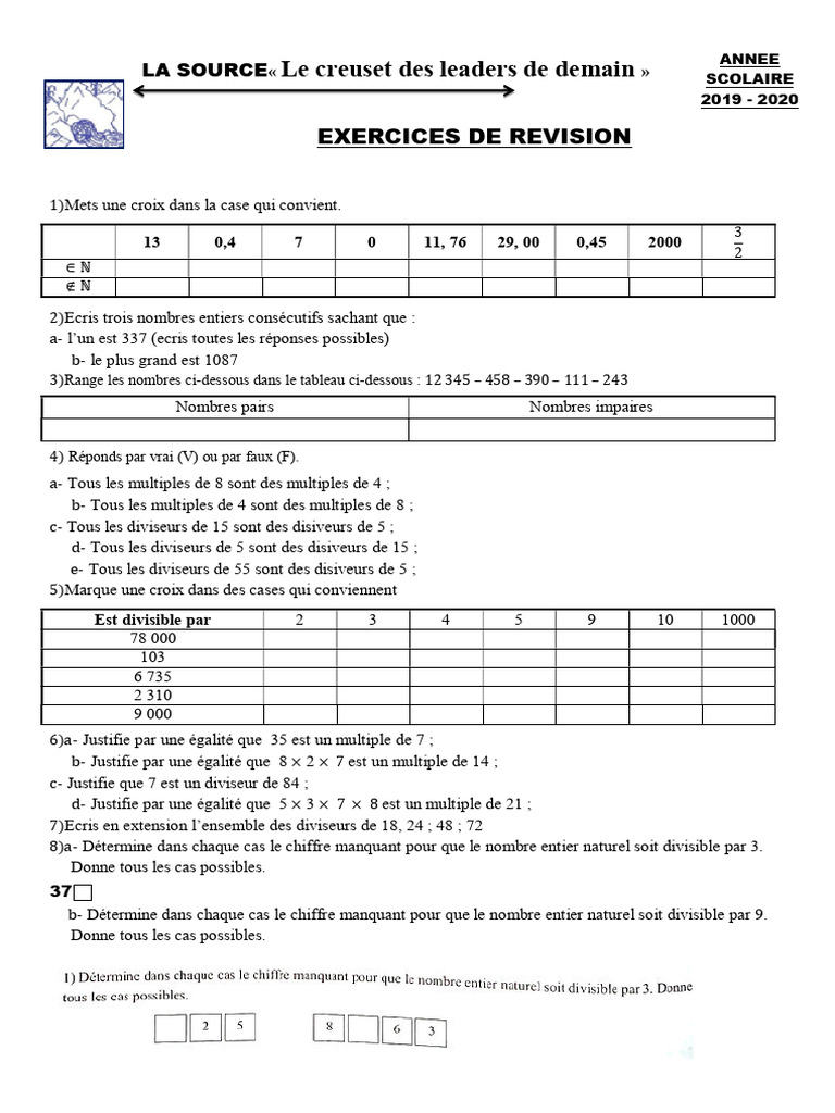 Devoirs Mathématiques 5è Jeudi 23 Avril | PDF