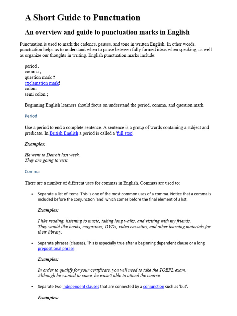 A Short Guide To Punctuation | PDF