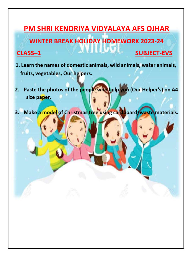 Class 1 Holiday Homework | PDF