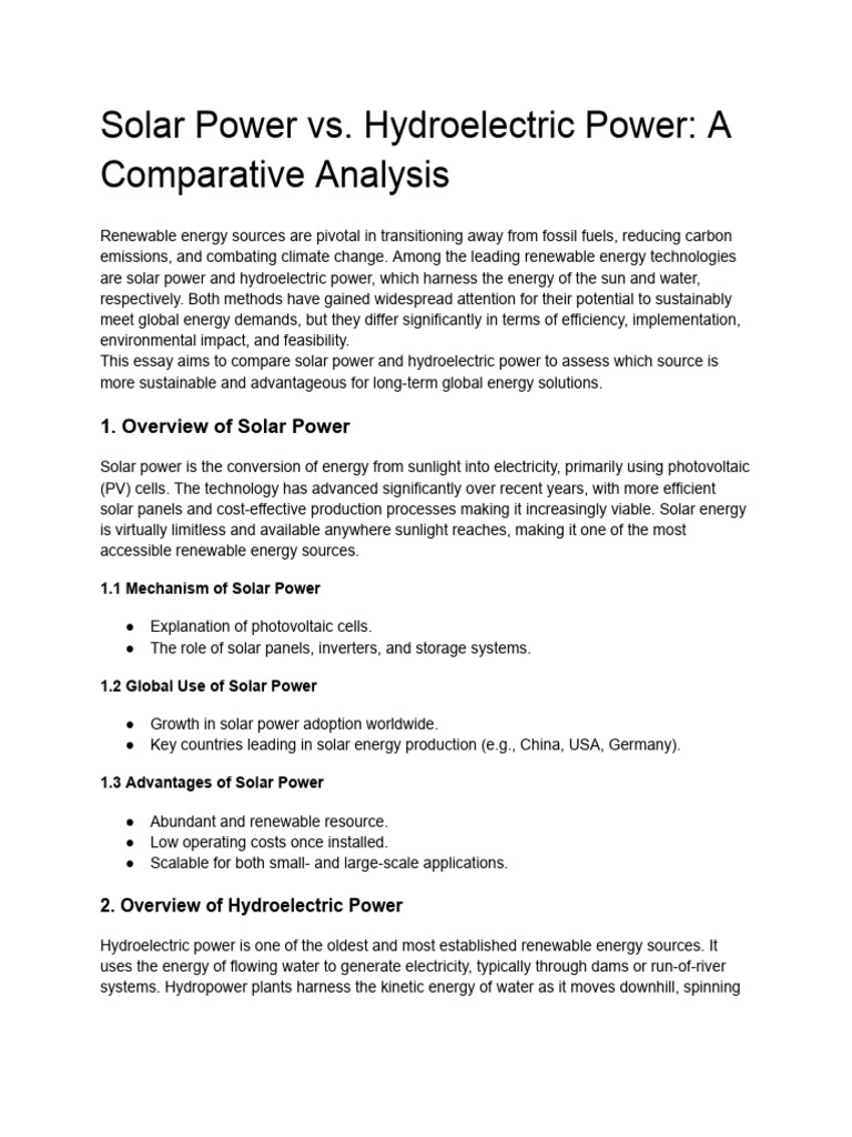 Solar vs. Hydroelectric Power Analysis | PDF | Solar Power | Home & Garden