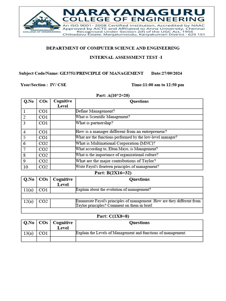 1st Internal POM | PDF