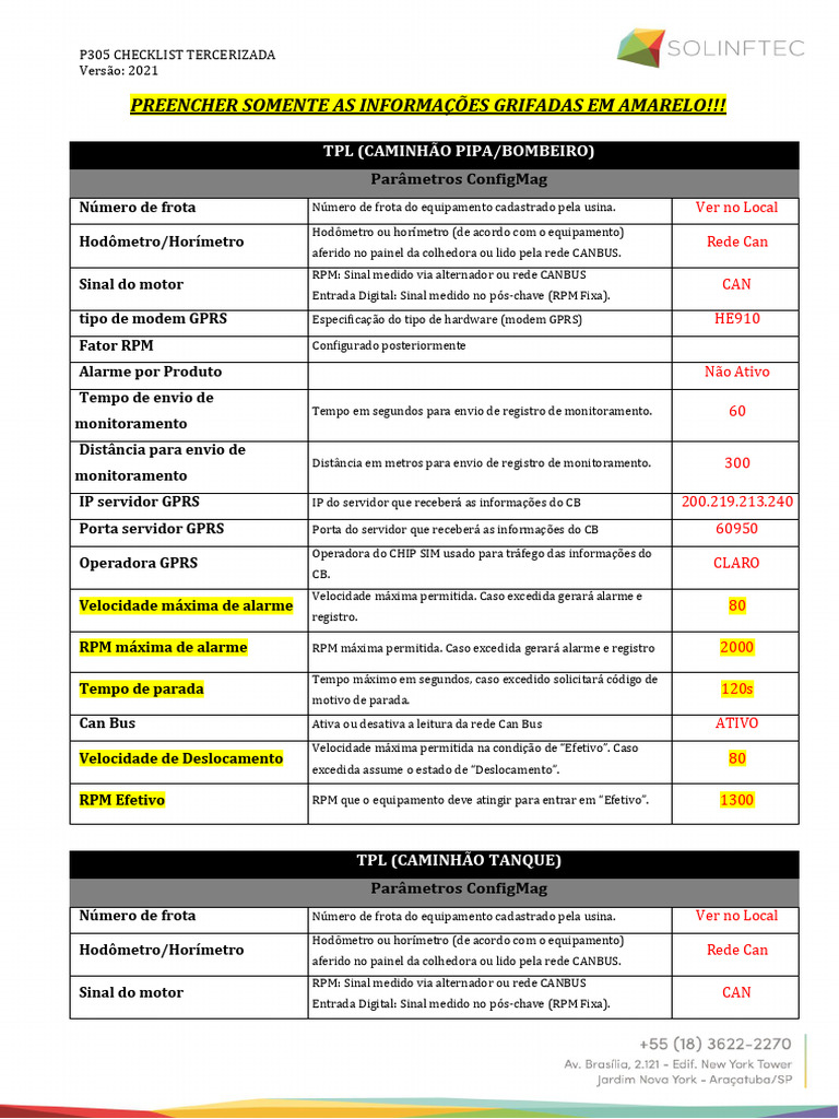 Config Mag Parametros de Operação - TPL - 112654 | PDF