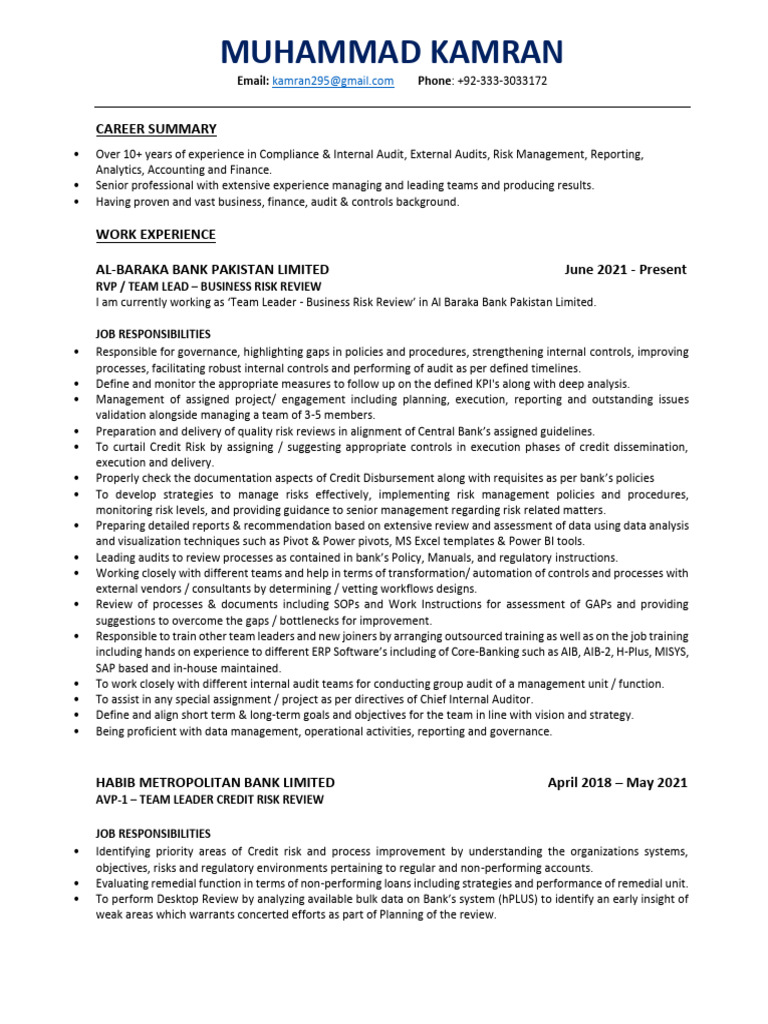 Curriculum Vitae - Muhammad Kamran 2024-1 | PDF