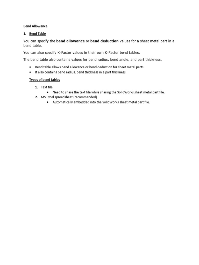 Sheet Metal Bend Table Guide | PDF