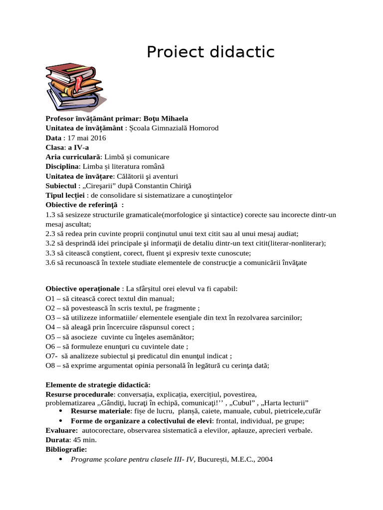 Proiect Lb. Romana Ciresarii | PDF