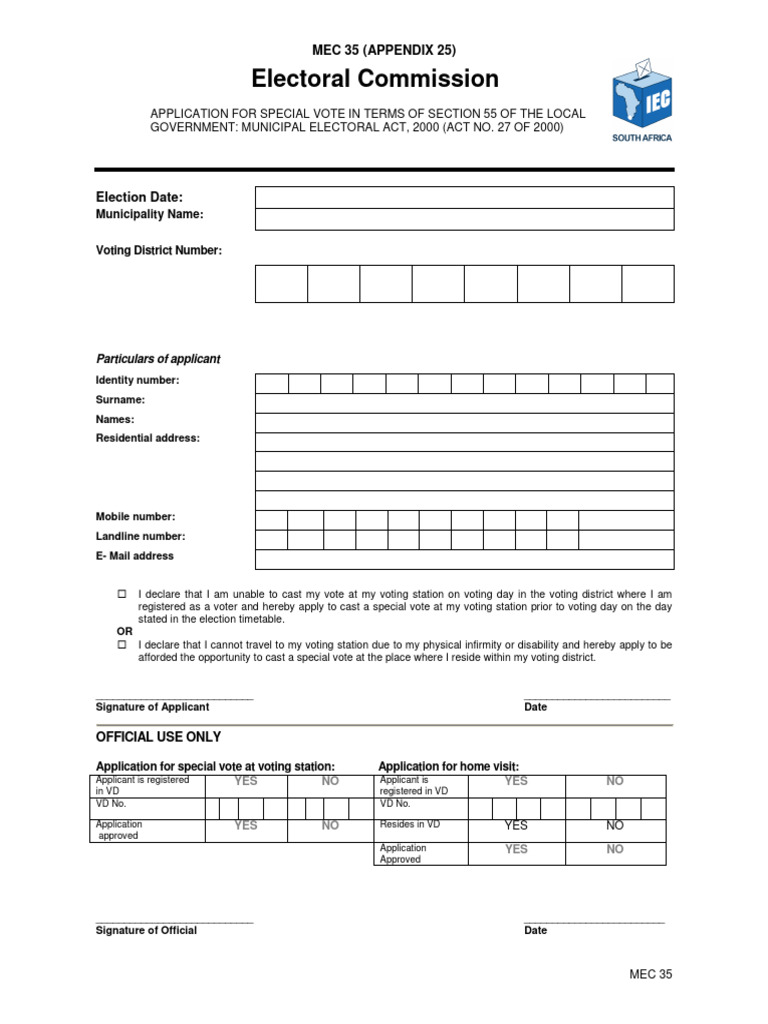MEC 35 (Appendix 25) Application For Special Vote PDF | PDF