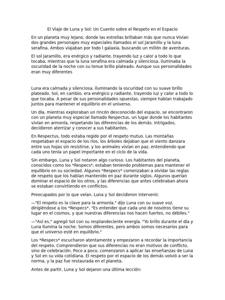 Cuento El Viaje de Luna y Sol | PDF