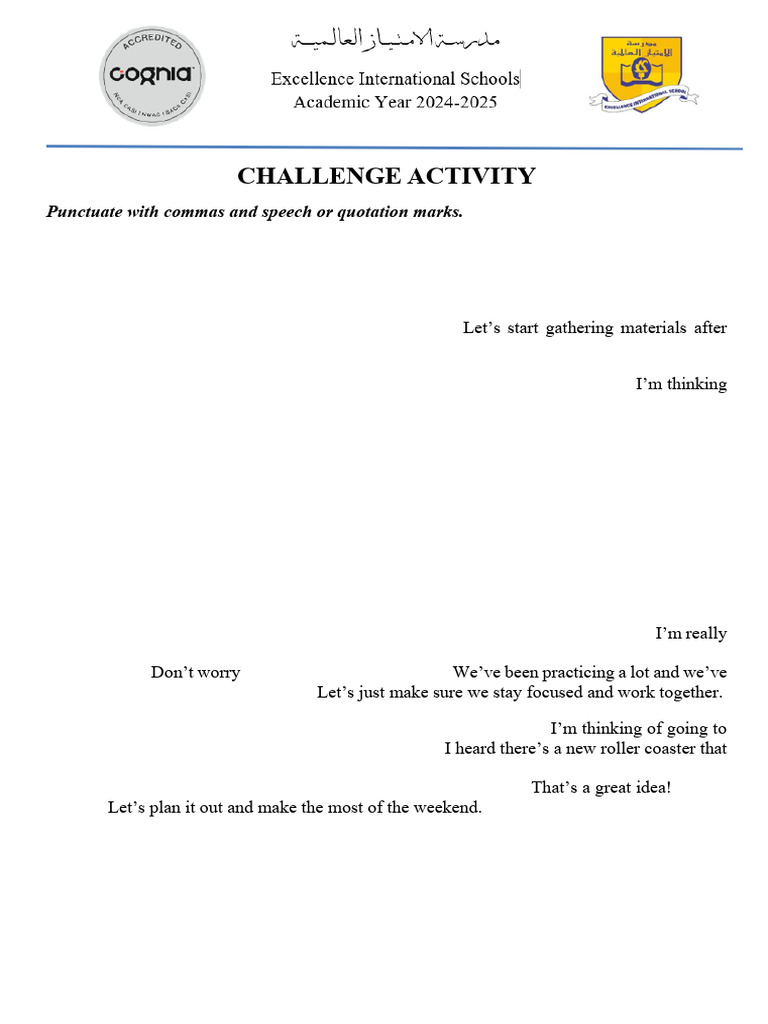 Challenge Activity For Commas and Quotations Marks. | PDF