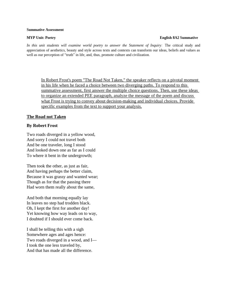 Poetry - Summative Assessment | PDF