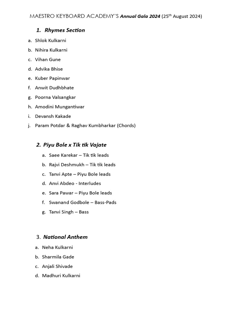 Annual Gala Song List-2 | PDF