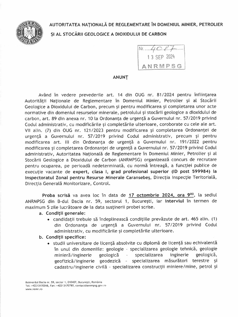 Anunt Concurs Izrm Caransebes | PDF