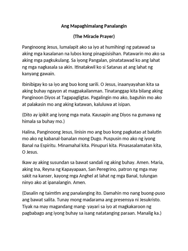 Ang Mapaghimalang Panalangin | PDF