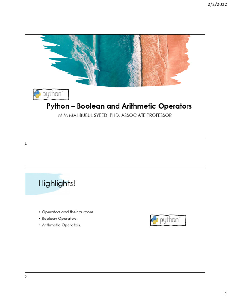2 - 2 - Boolean and Arithmetic Operators | PDF | Arithmetic | Teaching Methods & Materials