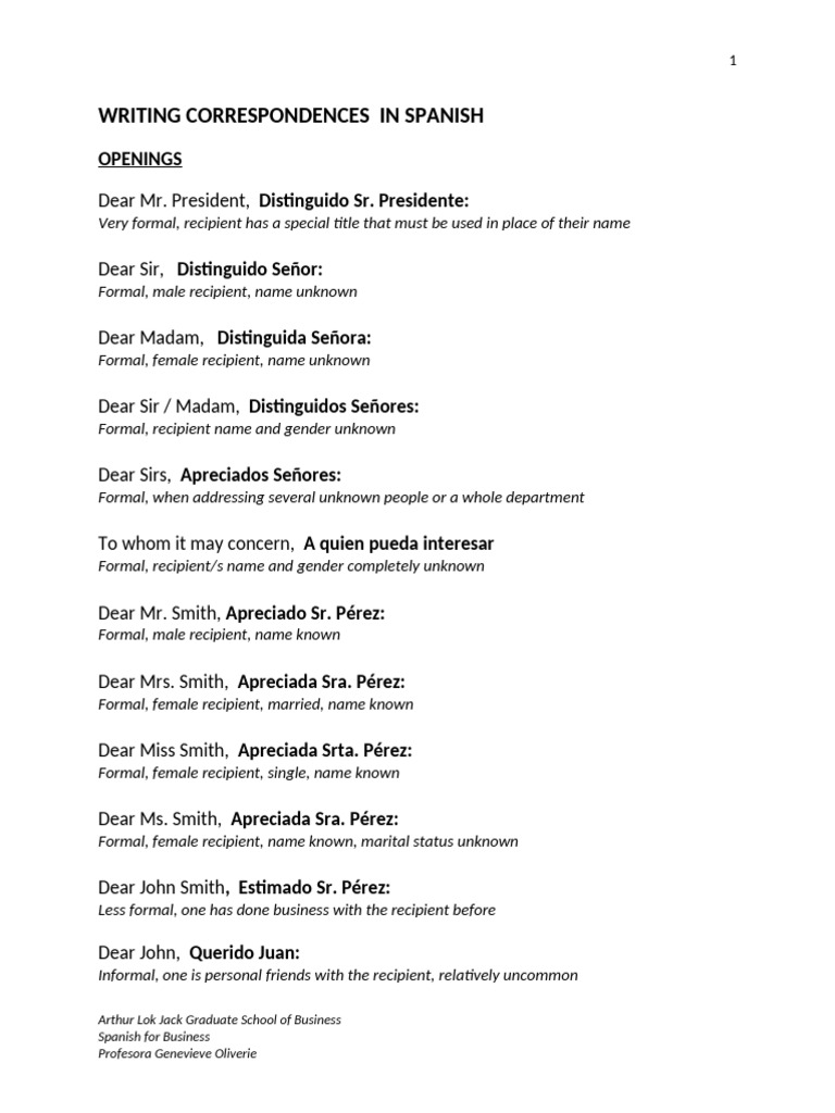 Letter Writing in Spanish | PDF