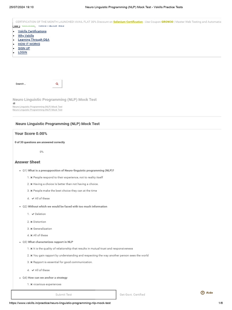 Neuro Linguistic Programming (NLP) Mock Test - Vskills Practice Tests1 ...
