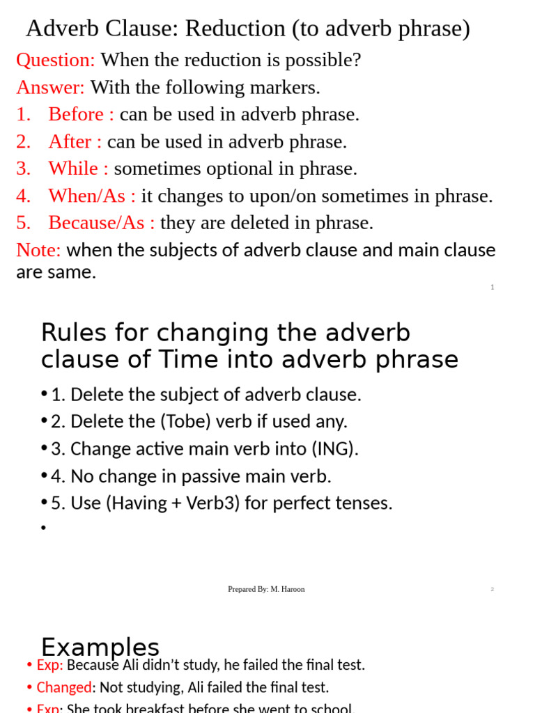 Adverb Clause To Adv Phrase | PDF