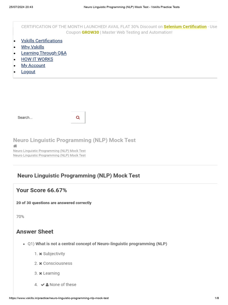 Neuro Linguistic Programming (NLP) Mock Test - Vskills Practice Tests8 ...
