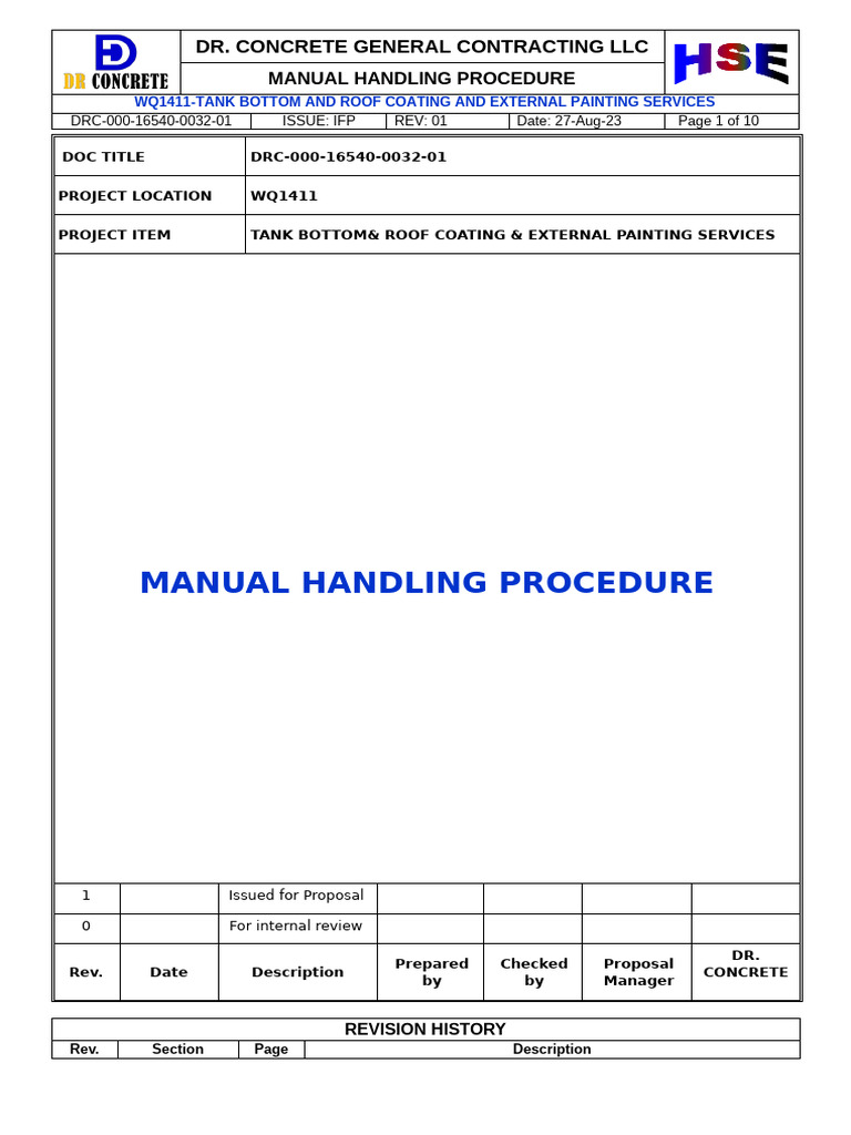 DRC-000-16540-0032 - 01-Manual Handling Procedure | PDF