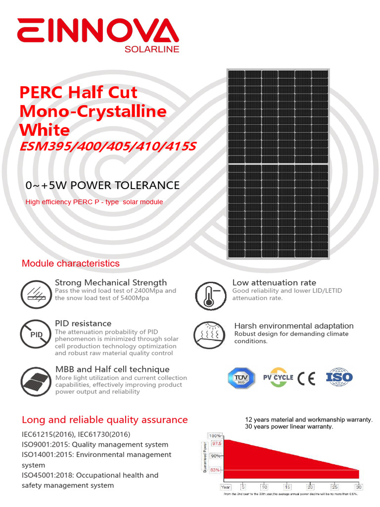 PERC Half Cut ESM-415S White | PDF | Solar Panel | Science & Mathematics