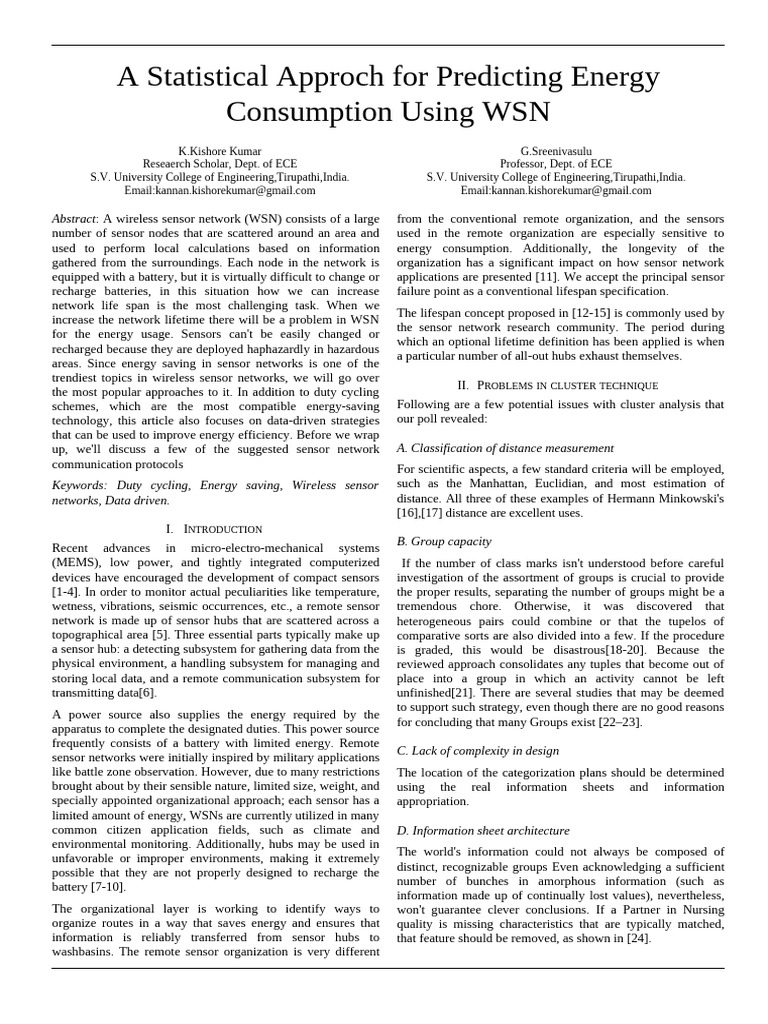 A Statistical Approch For Predicting Energy Consumption Using WSN | PDF