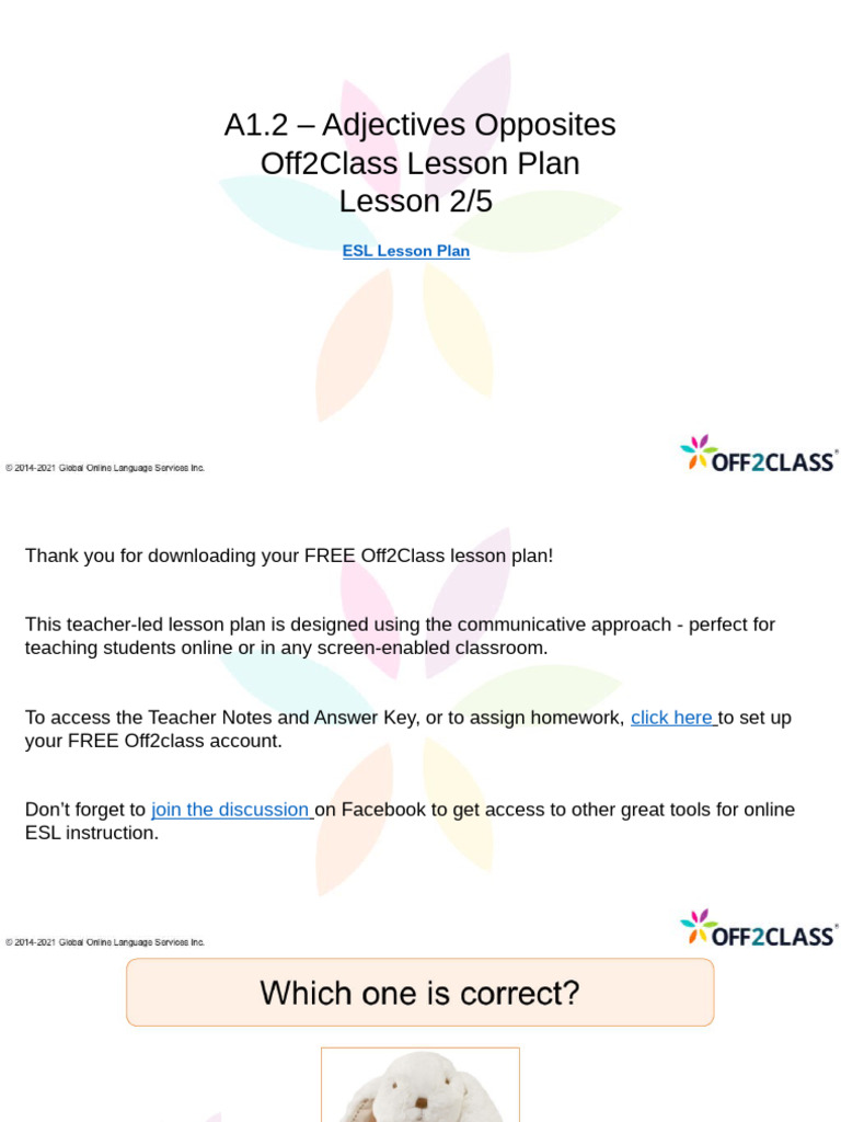 Adjectives Opposites Lesson 2 Eslell Lesson Plan CLT Communicative ...