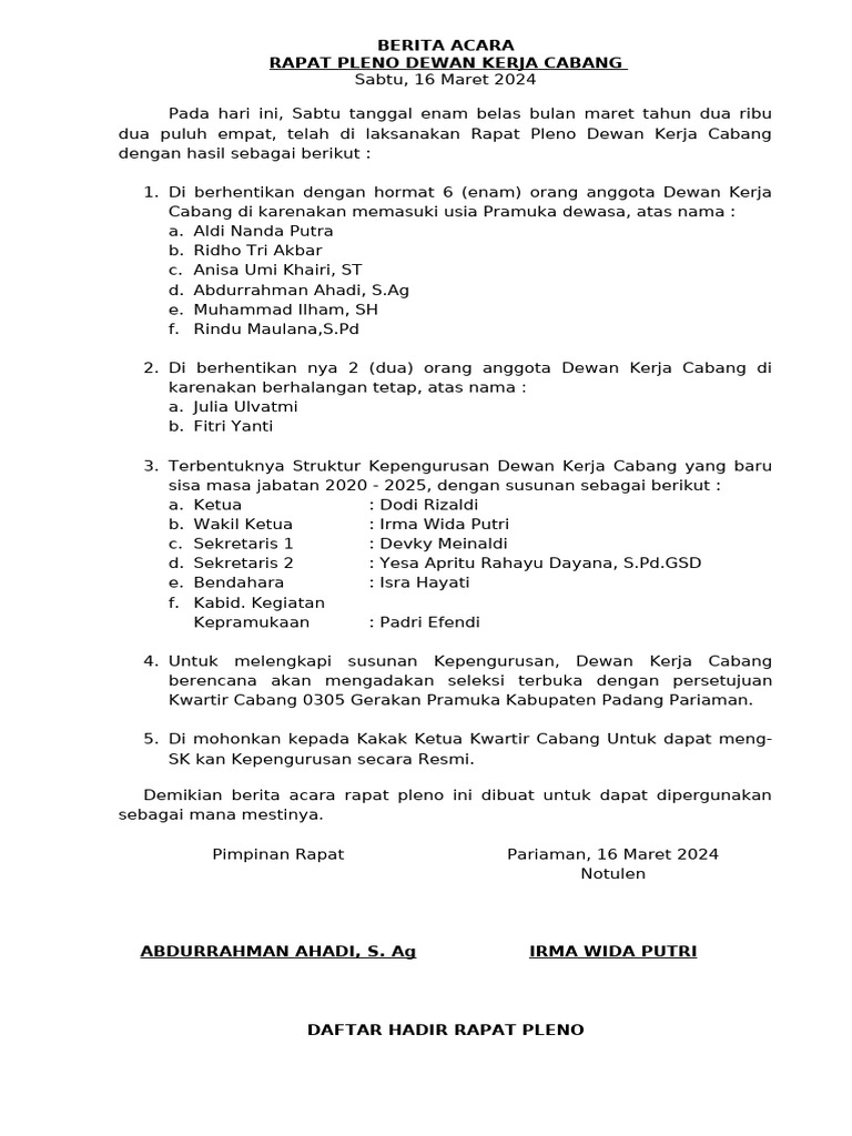 Berita Acara Pleno DKC | PDF