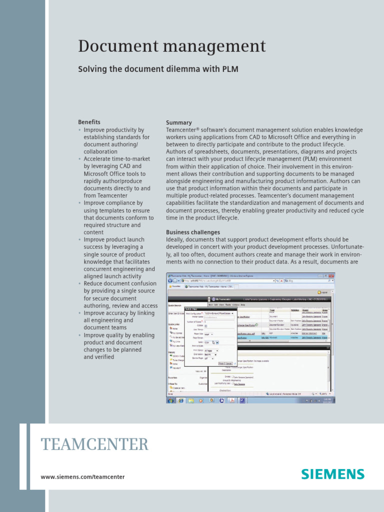 Siemens PLM Teamcenter Document Management | PDF