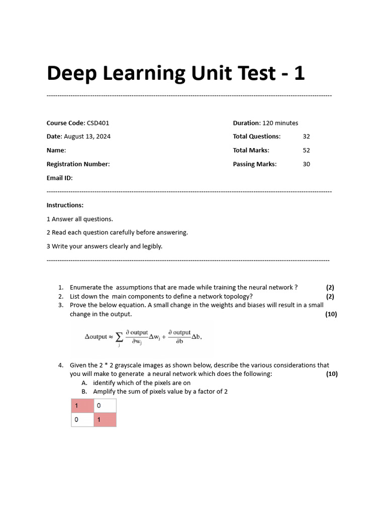 Deep Learning Unit Test - 1 - Answers | PDF