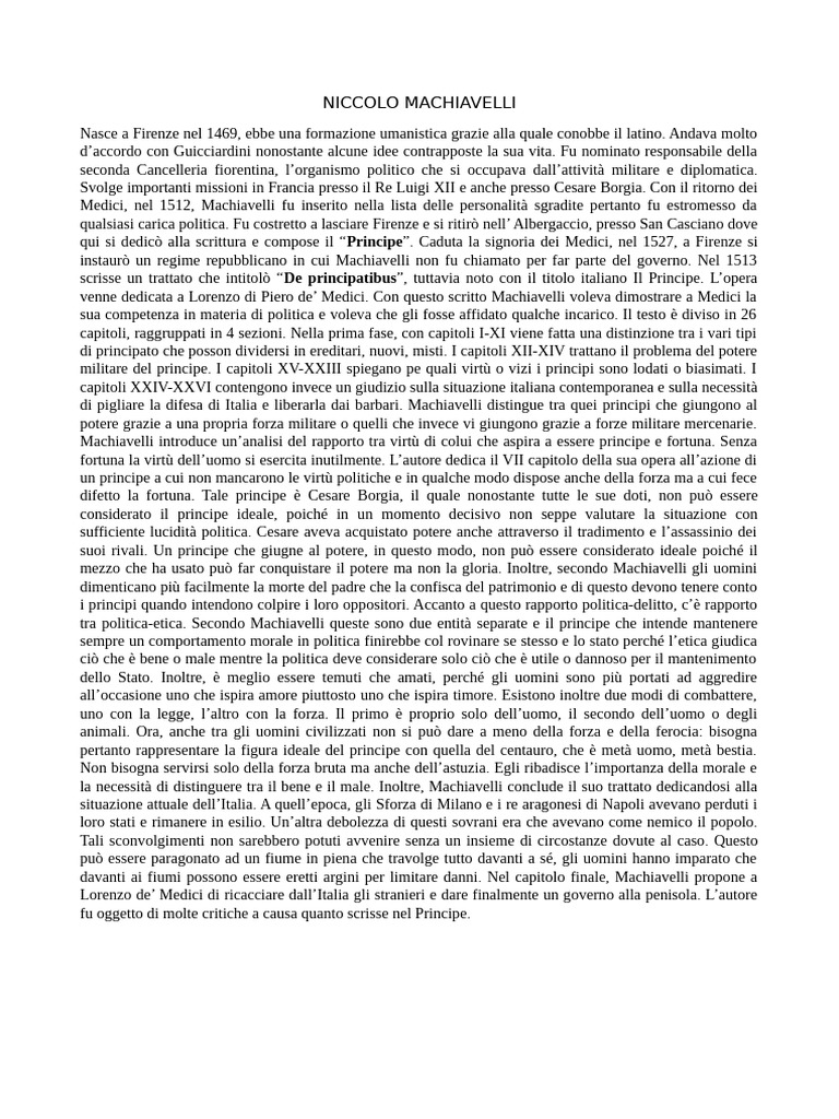 Niccolo Machiavelli Riassunto | PDF