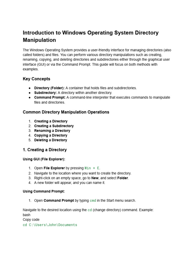 Introduction To Windows Operating System Directory Manipulation | PDF