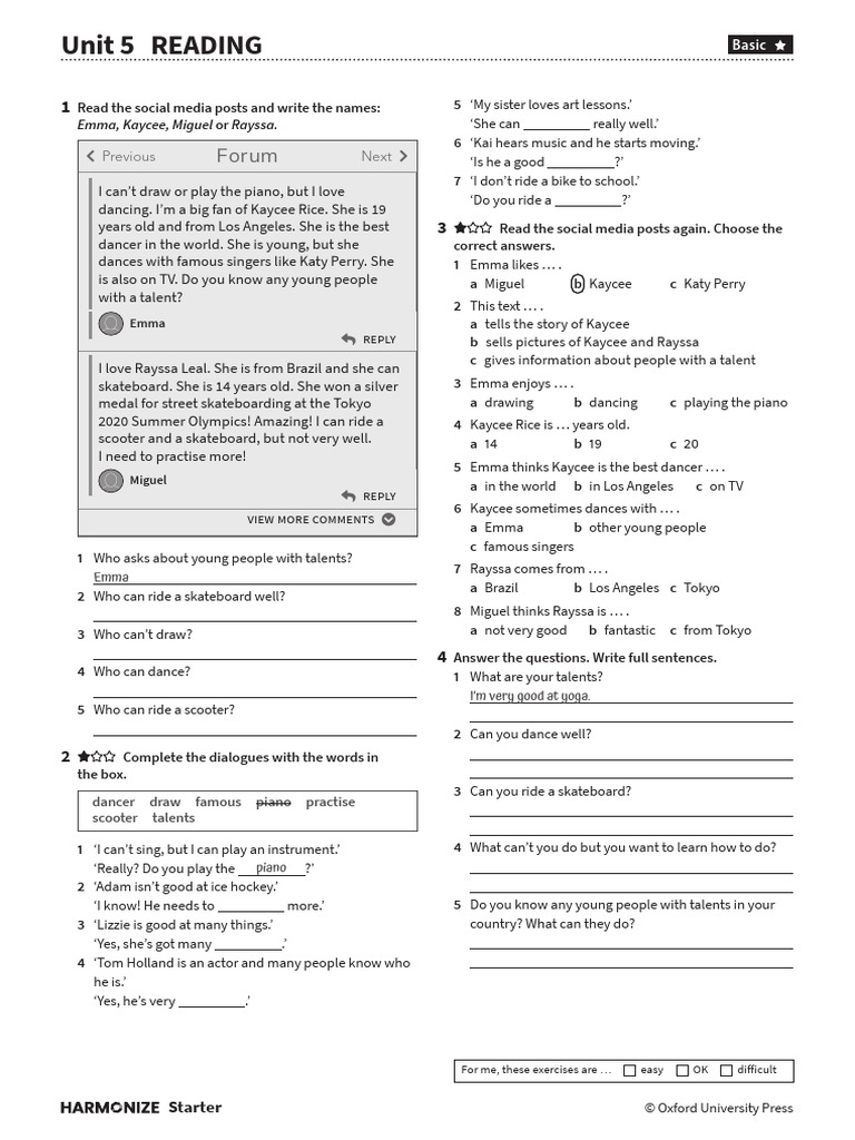 Harmonize ST TRM Reading Unit 5 Worksheets | PDF