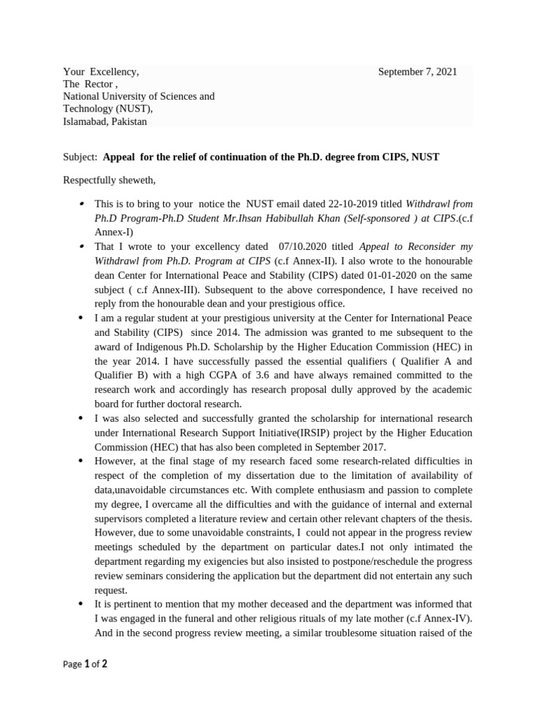 Letter To Rector | PDF