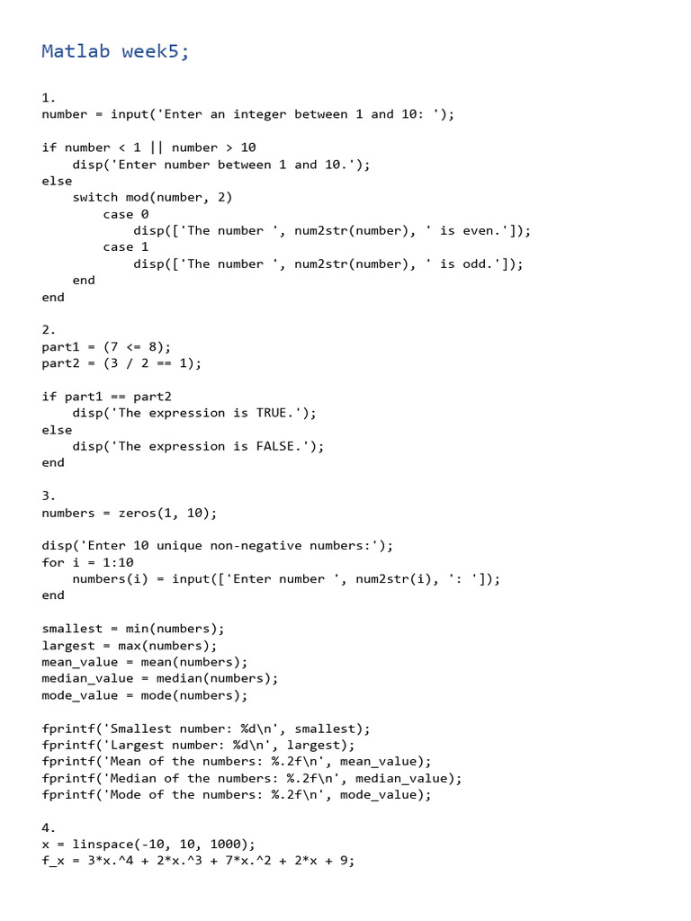 Matlab Week5 Solution | PDF